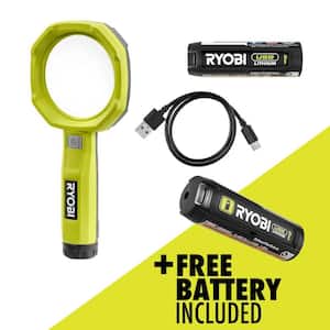 RYOBI USB Lithium 200 Lumens Magnifying Light Kit with 2.0 Ah Battery ...