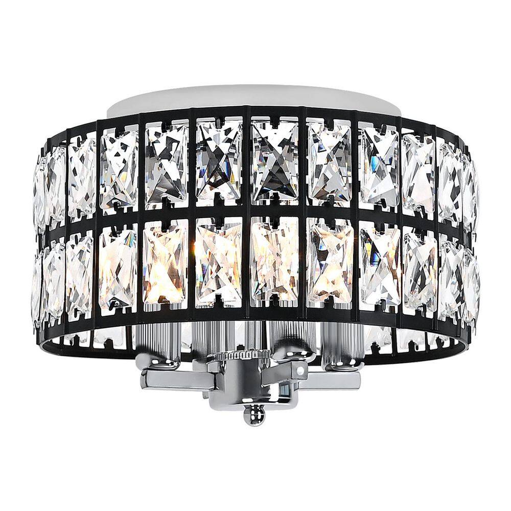 Rviezza Modem 11.22 in 4-light Crystal Flush Mount Ceiling Light, Black ...