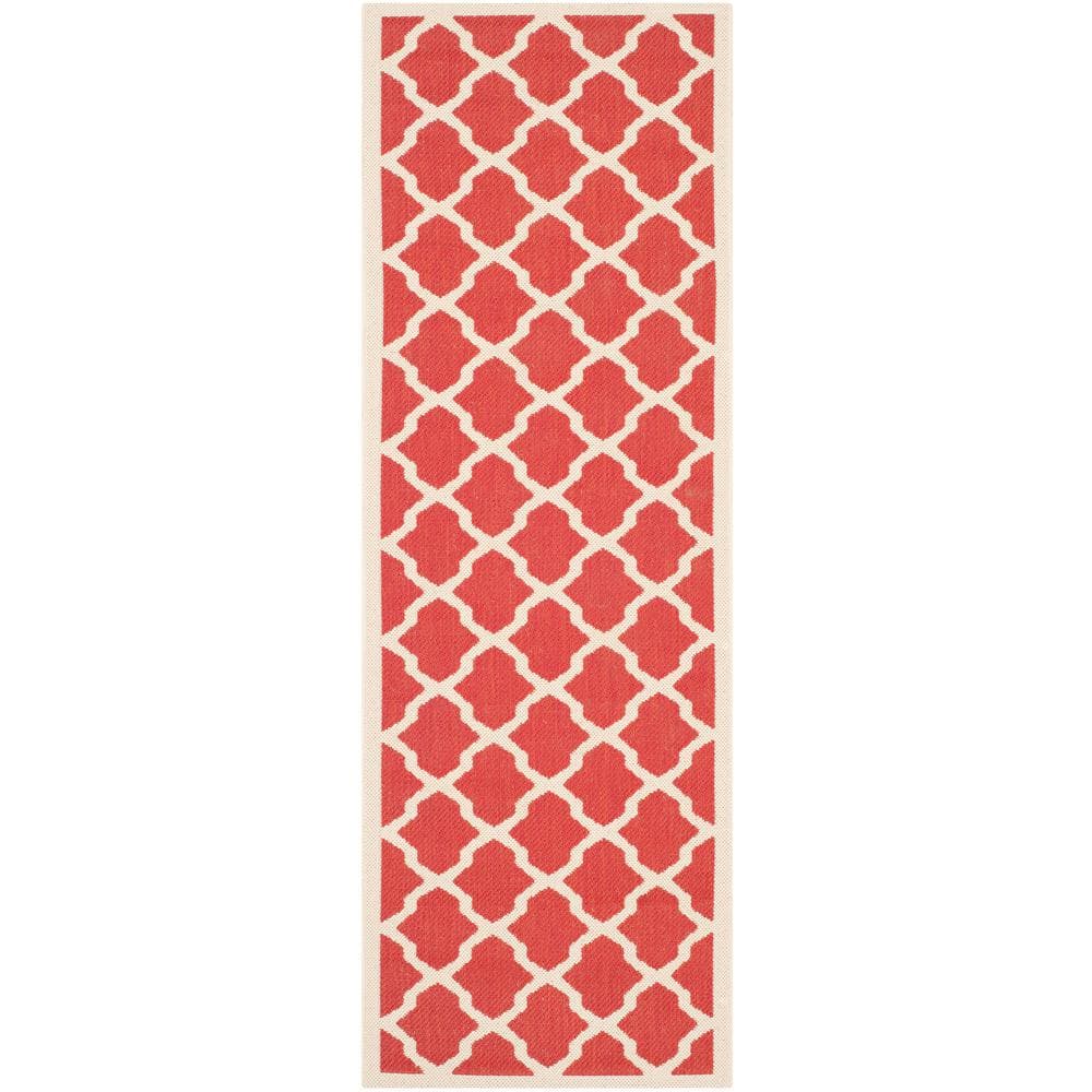 SAFAVIEH Courtyard Red/Bone 2 ft. x 7 ft. Geometric Indoor/Outdoor ...