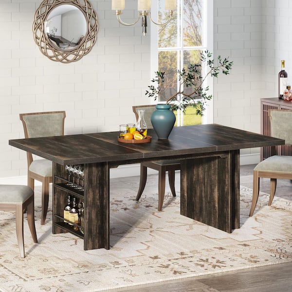BYBLIGHT Vintage Brown Wood 63 in. 4-Legs Dining Table Rectangular ...