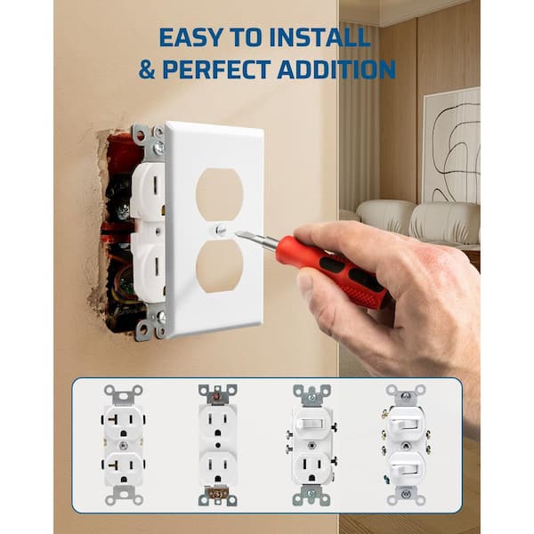 DEWENWILS Standard 1-Gang White Duplex Outlet Metal Wall Plates (10 ...