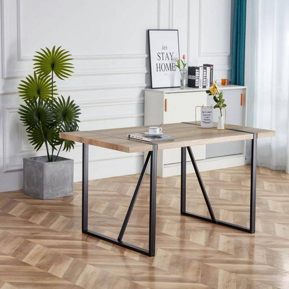 Polibi 55.1 in. Industrial Rectangular Rustic Brown Wood Top Dining ...