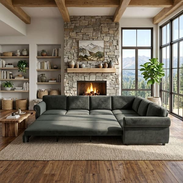 Homy Casa HULU 118 in. Iron Gray Rivet Chenille Upholstered Queen Size ...