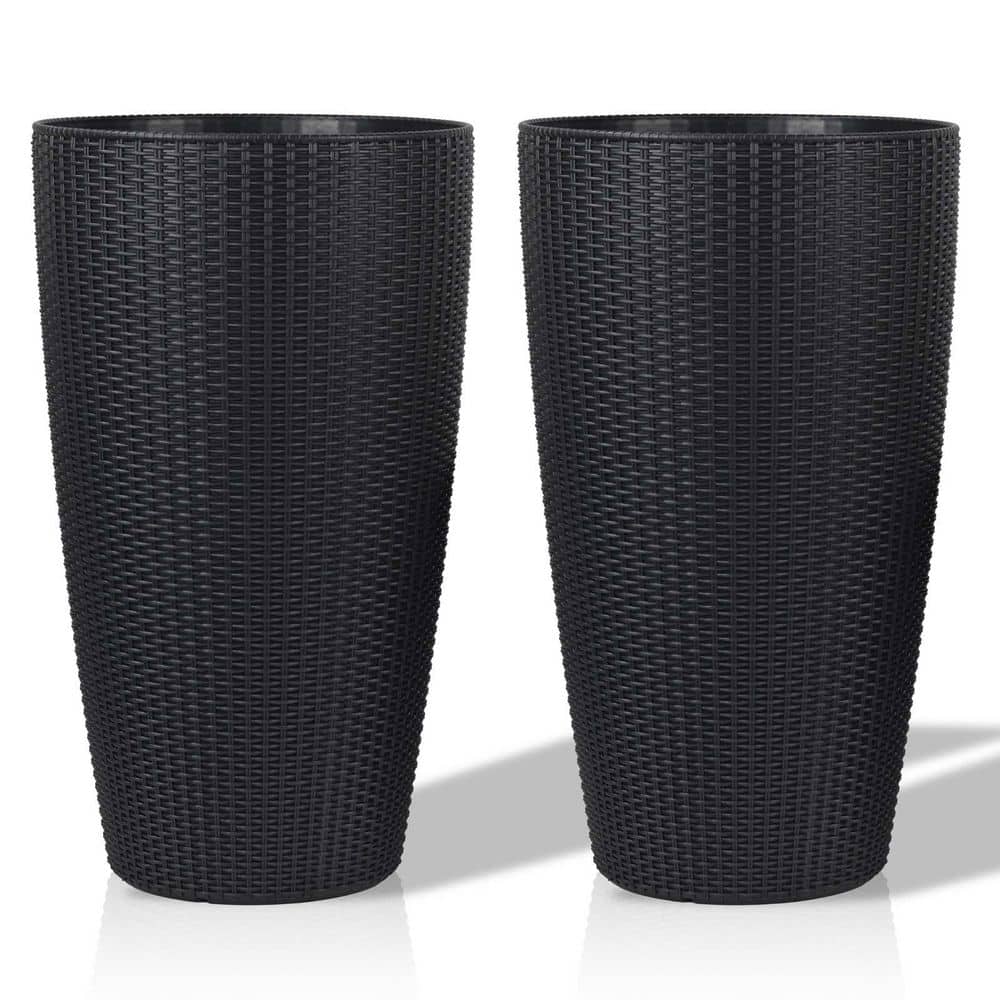 22.5 in. Tall Black Modern Large Planter Box Indoor/Outdoor Plastic ...