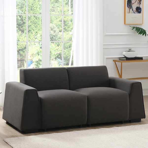 LUCKY ONE 71 x 35.5 in. Square Arm Linen Rectangle Modern Sofa in. Dark ...