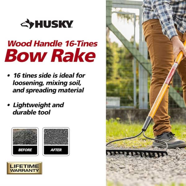 Husky 57 in. Wood Handle 16-Tine Bow Rake 77105-942 - The Home Depot
