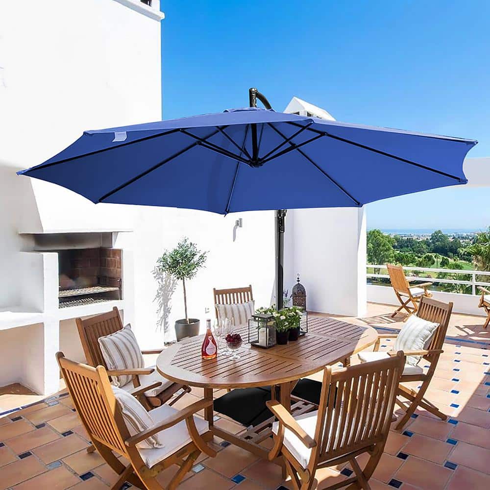SUNRINX 10 ft. Steel Cantilever Offset Patio Umbrella in Blue with ...