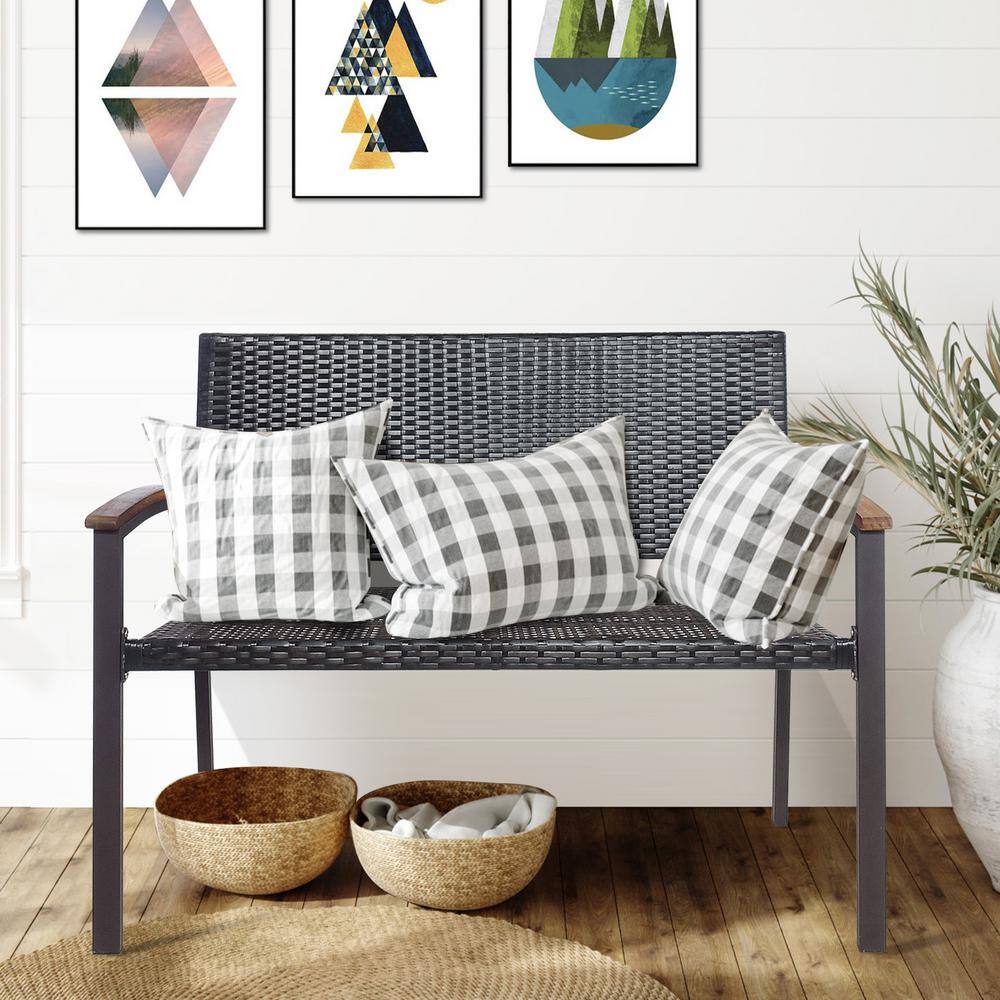 SUNRINX 41 in. Wicker Outdoor Bench with Armrest YY00000CW46 - The Home ...