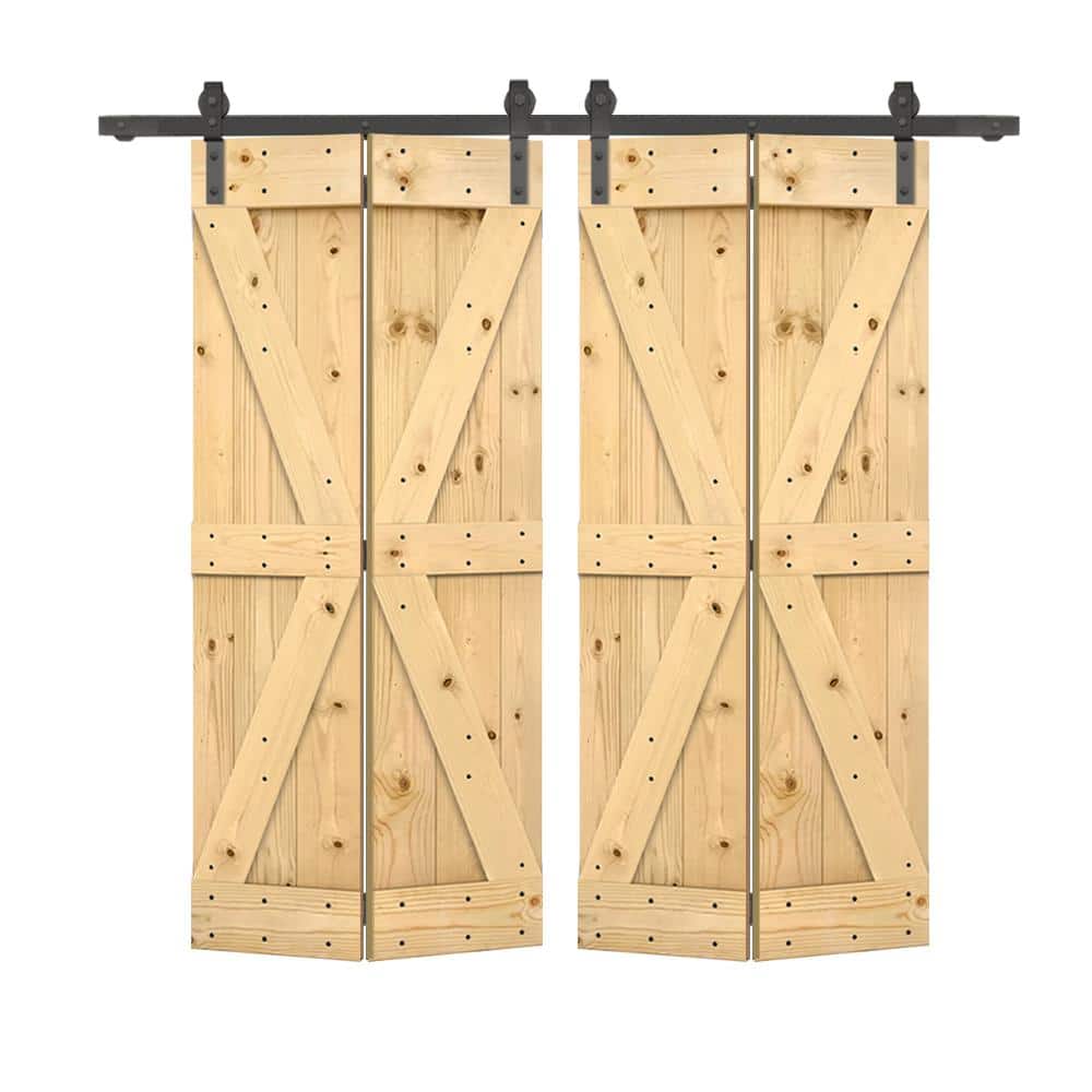 CALHOME 48 in. x 84 in. British K Pre-Assembled Solid Core Unfinished Wood Double Bi-Fold Doors ...