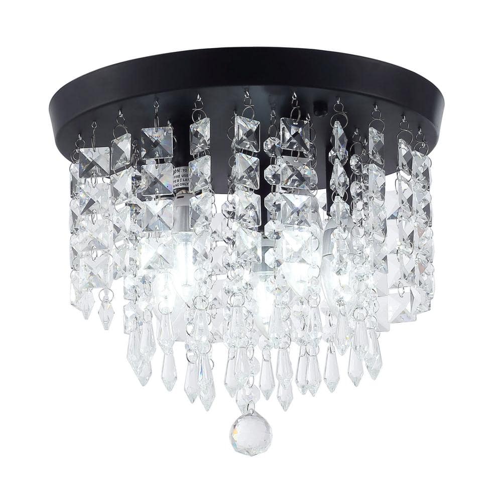 aiwen 11 in. 4-Light Modern Round Crystal Flush Mount Hanging Ceiling ...