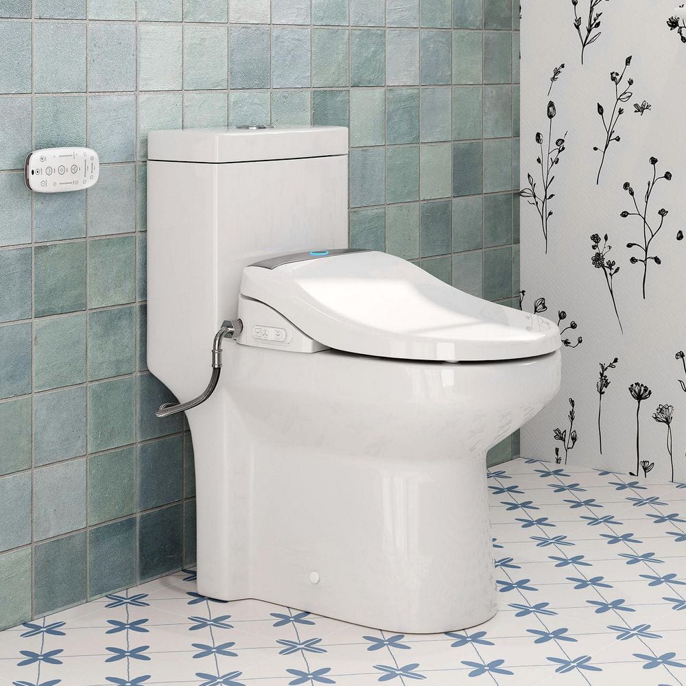HOROW 1-Piece Round Bidet Toilet Combo 0.8/1.28 GPF in White with ...