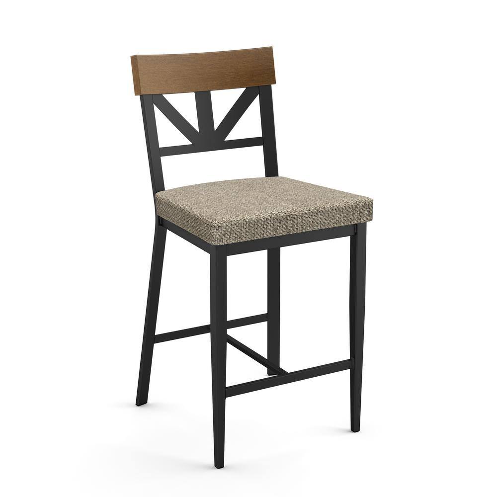 Amisco Clark 27 in. Beige and Brown Tweed Fabric/Black Metal High Back ...