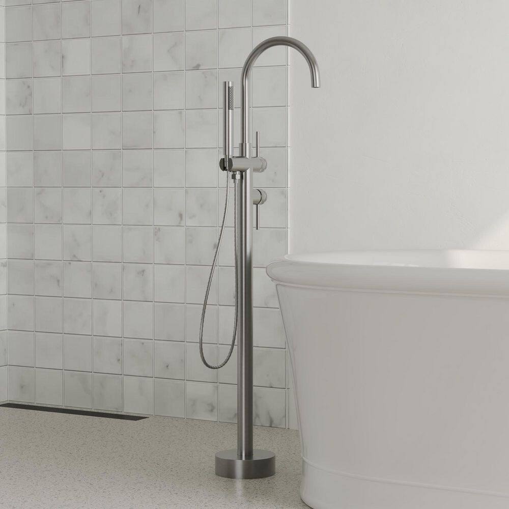 YAWWALK Double Handles Floor Mounted Free Standing Tub Faucets with ...