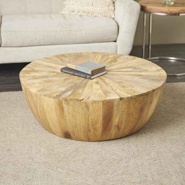 Litton Lane 36 in. Brown Round Mango Wood Handmade Coffee Table 046994 ...
