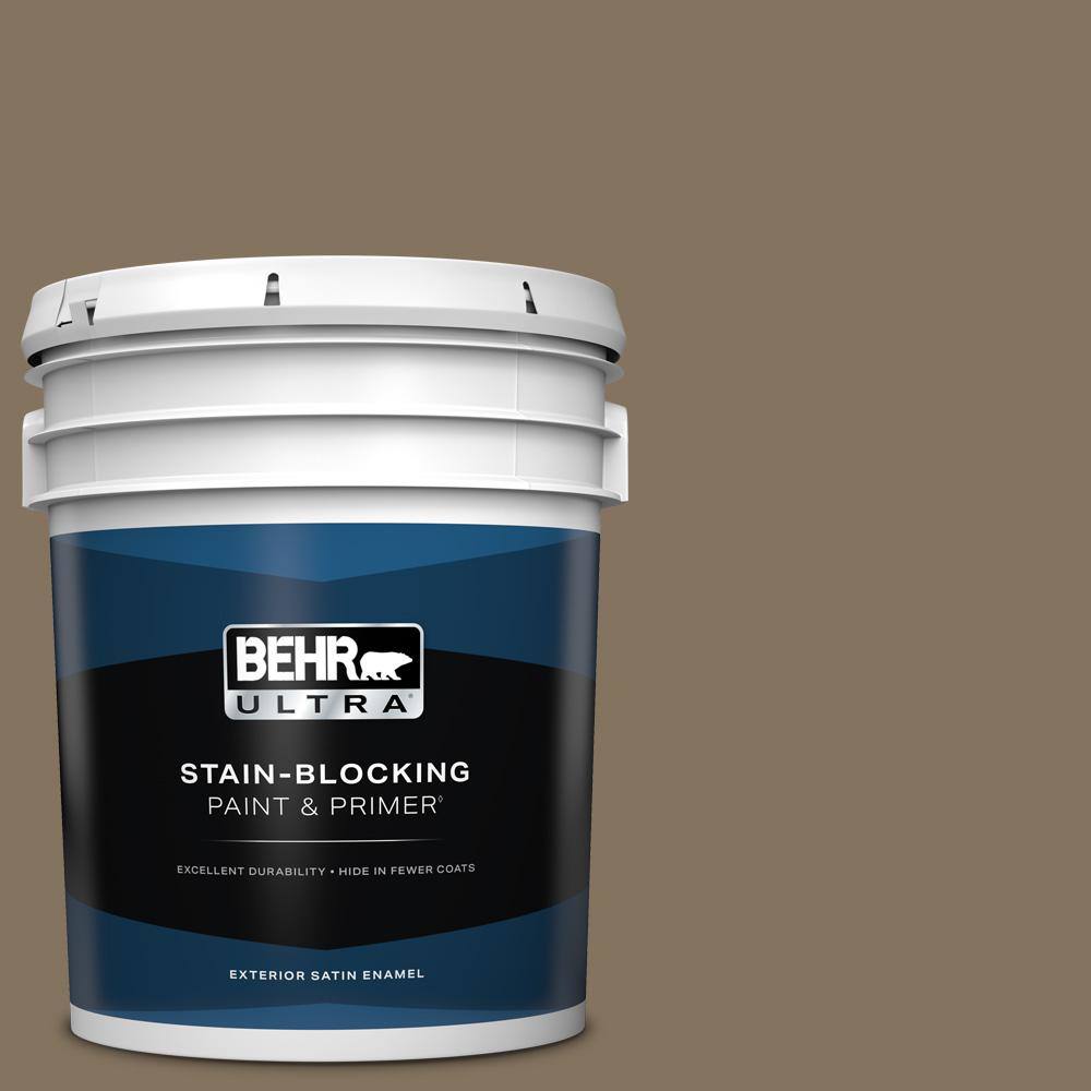 BEHR ULTRA 5 gal. #BXC-05 Mudslide Satin Enamel Exterior Paint & Primer ...