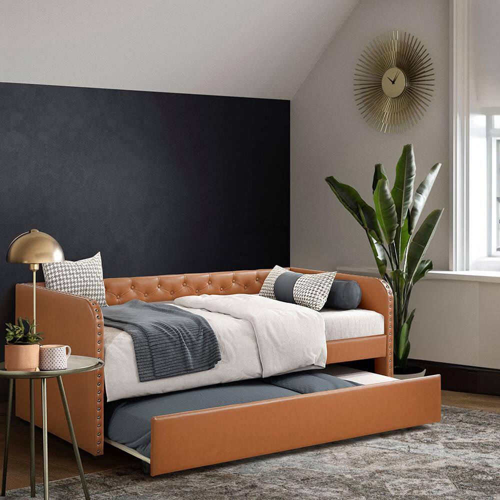 Lazzara Prudhoe Brown Faux Leather Upholstered Button-tufted Twin ...