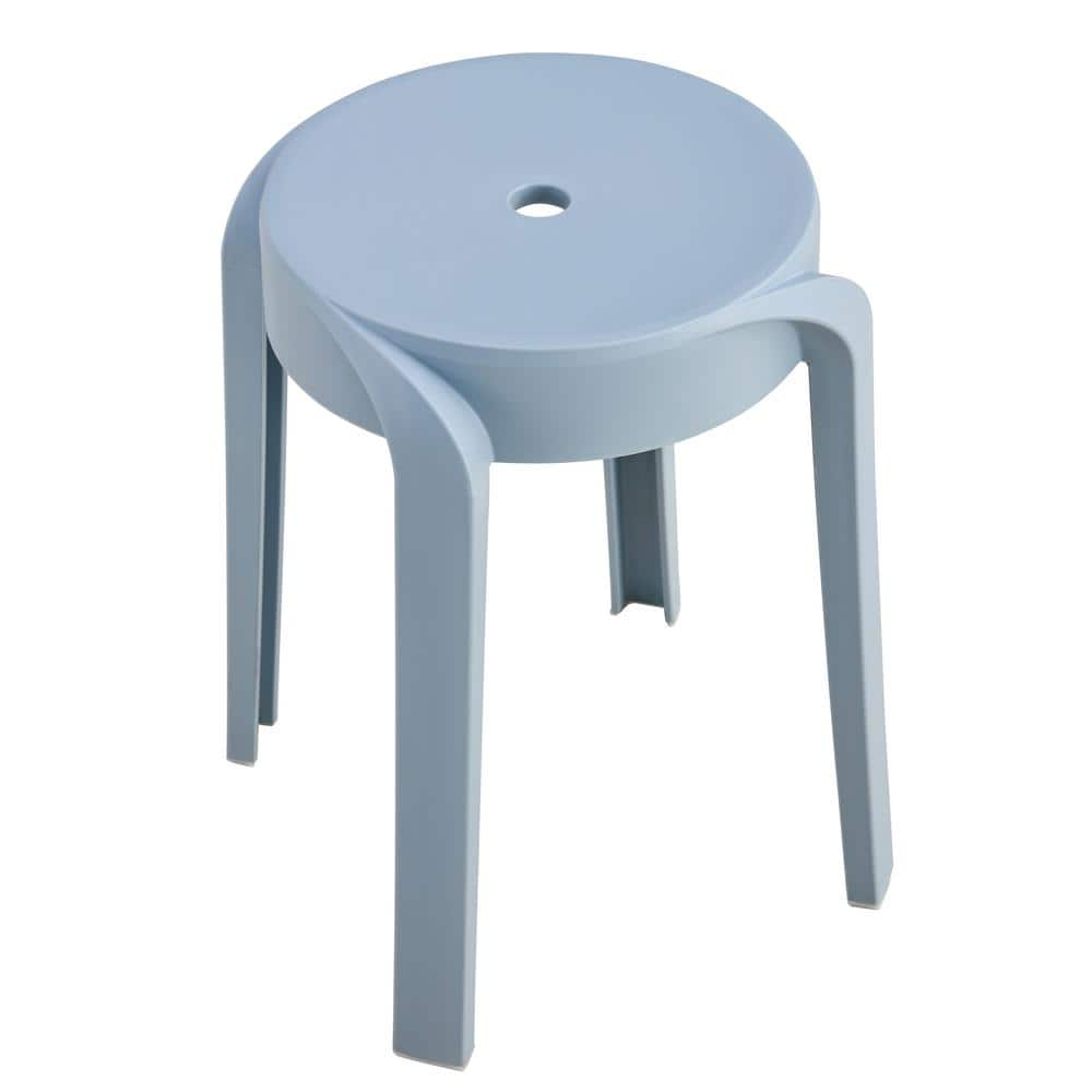 Blue Round Stackable Nesting Plastic Outdoor Bar Stool, Flexible ...