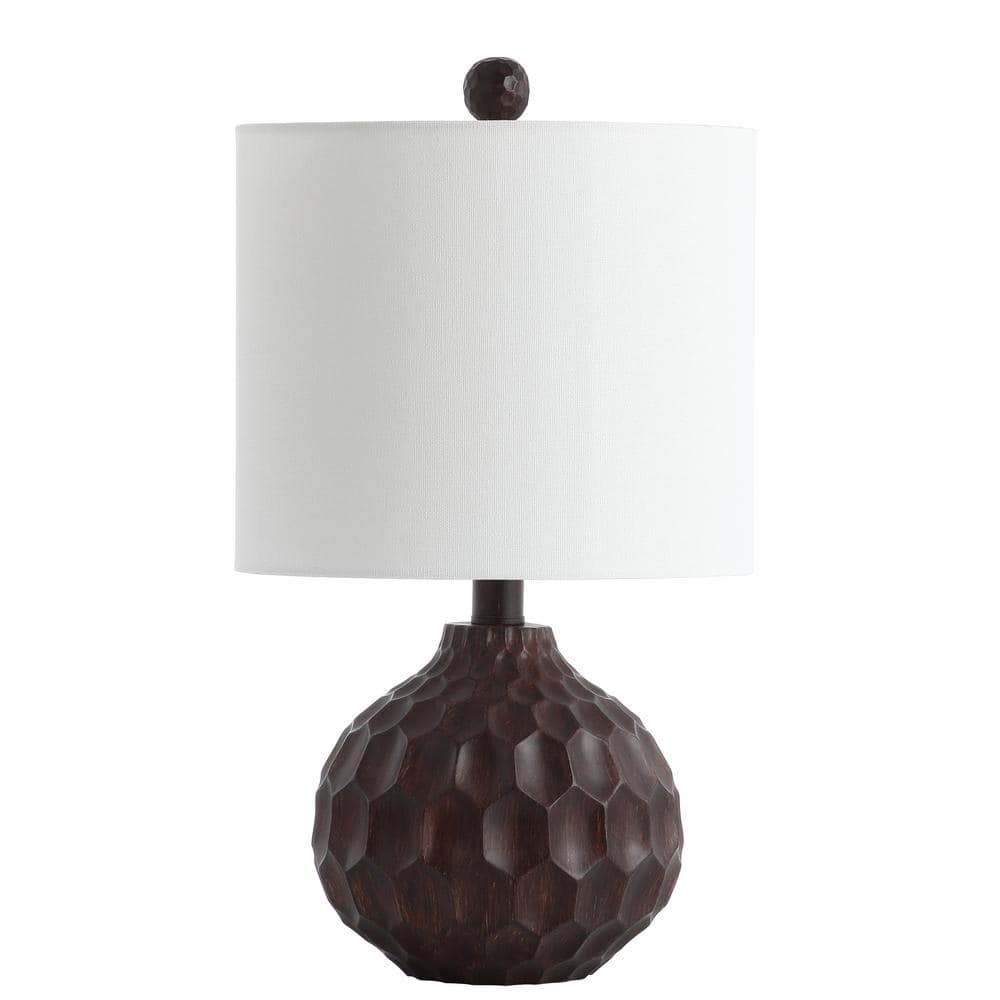 SAFAVIEH Lucca 18 in. Dark Brown Textured Table Lamp with White Shade ...