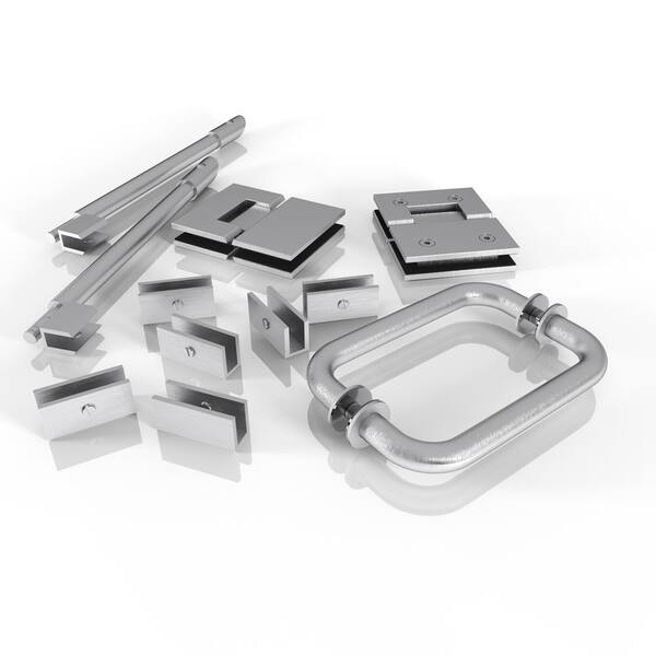 Glass Warehouse 78 in. 90° Glass Hinged Hardware Pack in Brushed Nickel ...