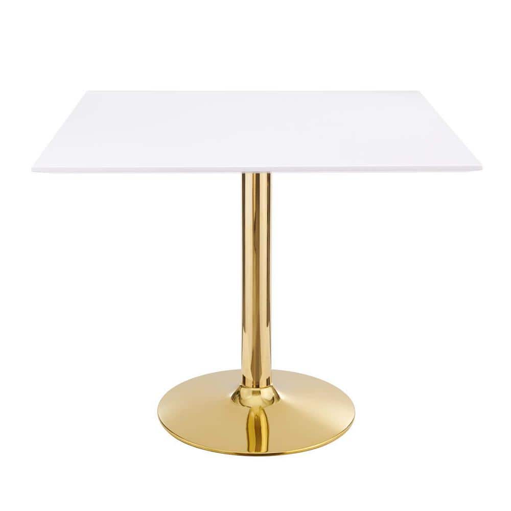 MODWAY Verne 35 in. Square Dining Table White Wood Top with Gold Metal ...