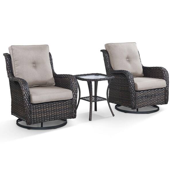 AMCLOBA 3-Piece Brown Wicker Patio Conversation Set Outdoor Rocking ...