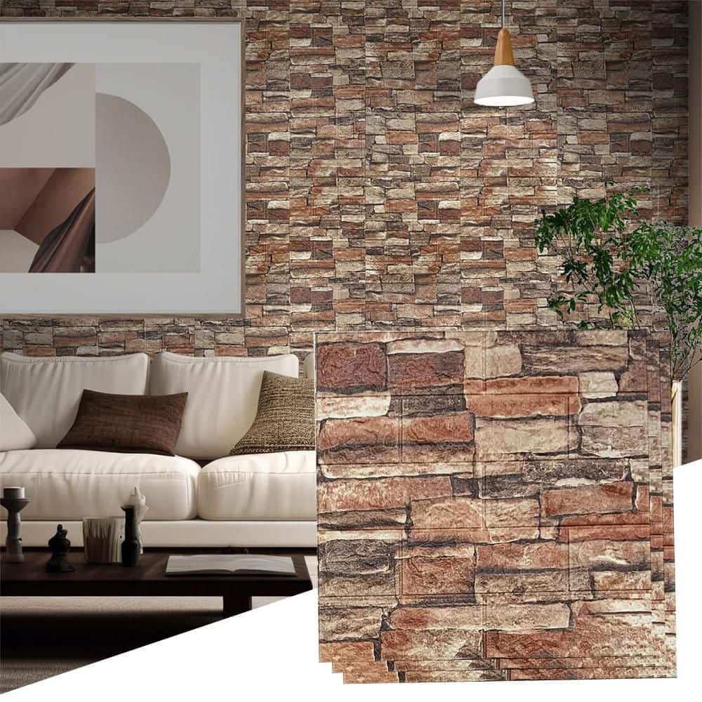 Wellco 1.25 ft x 1.15 ft Marble Yellow Self-Adhesive Faux Brick 3D ...