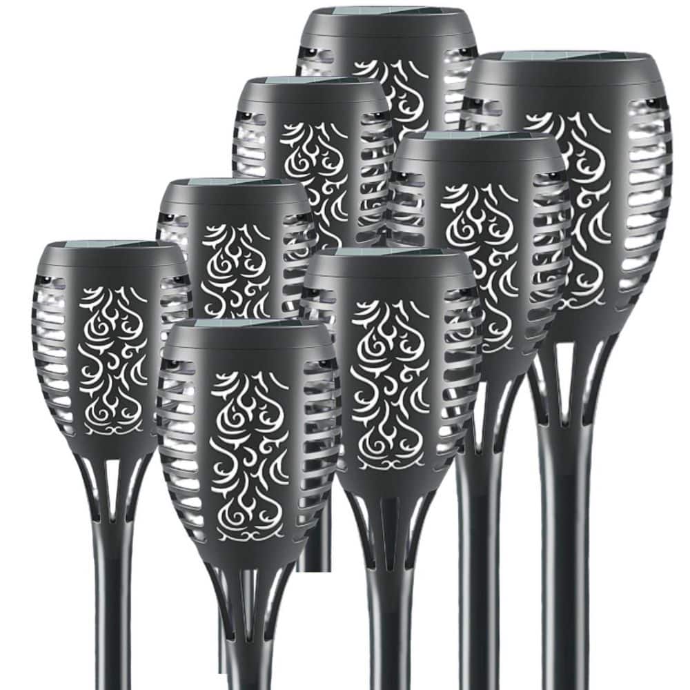 Misopily 8-Pack Black ABS Solar Flickering Flame Tiki Torch Lights ...