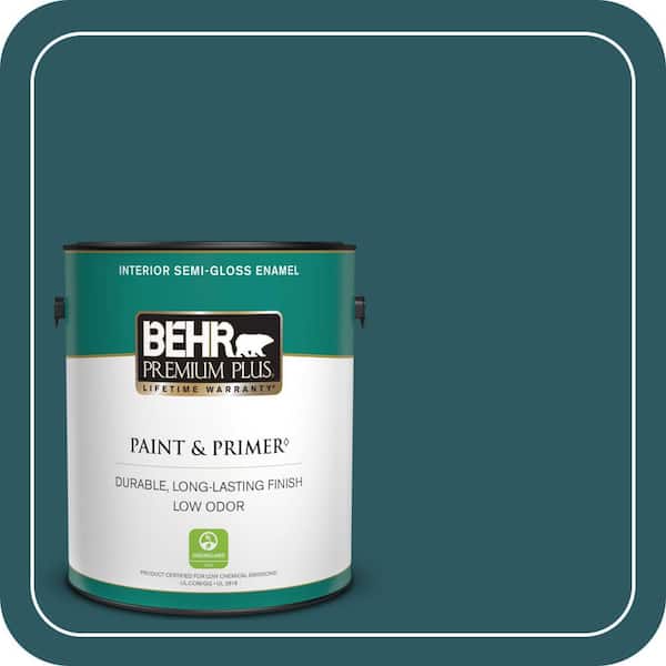 BEHR PREMIUM PLUS 1 gal. #QE-47 Petro Blue Semi-Gloss Enamel Low Odor ...
