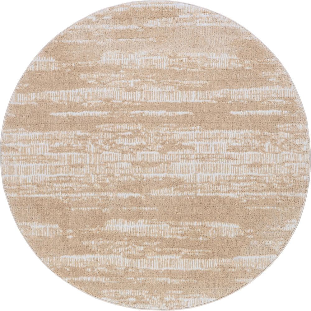 RUGS USA Caylee Abstract Machine Washable Sand Round 6 ft. Indoor ...