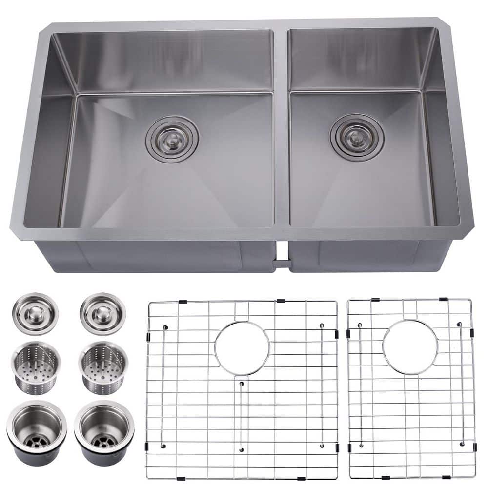 VEVETTA 33 in. Drop in/Undermount Double Bowl 16-Gauge Gunmetal in ...
