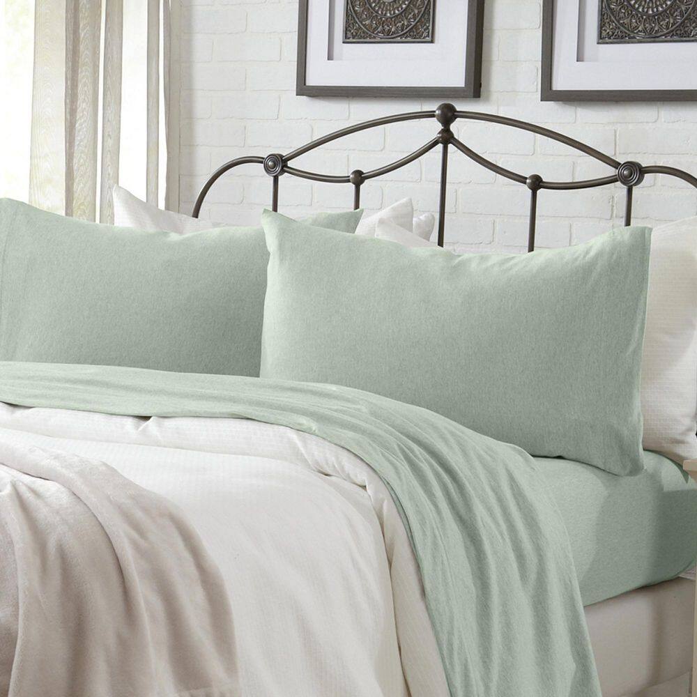 FRESHFOLDS Blue Ultra-Soft Cotton Heathered Melange Jersey Knit Queen ...