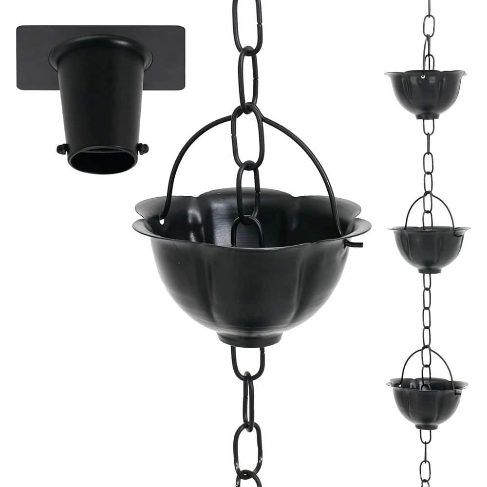 SenQWFa Rain Chains with Gutter Adapter, Aluminum Hammered Wide Cup ...