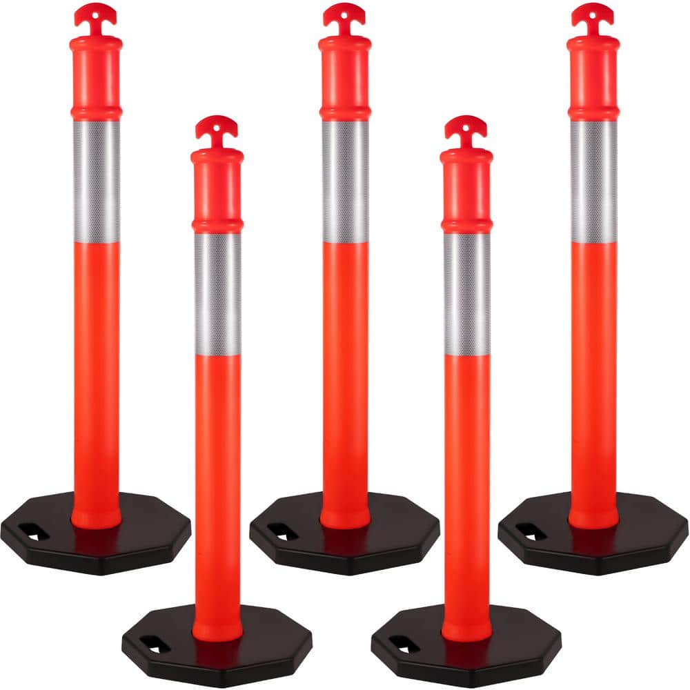 SKYSHALO 5-Pack Delineator Posts 44 in. Height, Orange PE Delineator ...