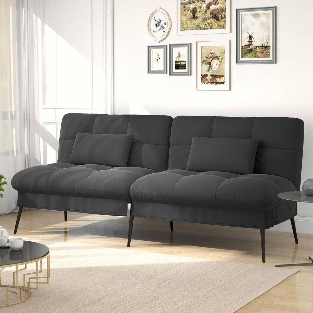 ComHoma Black Fabric Futon Couch with Adjustable Backrest Convertible ...