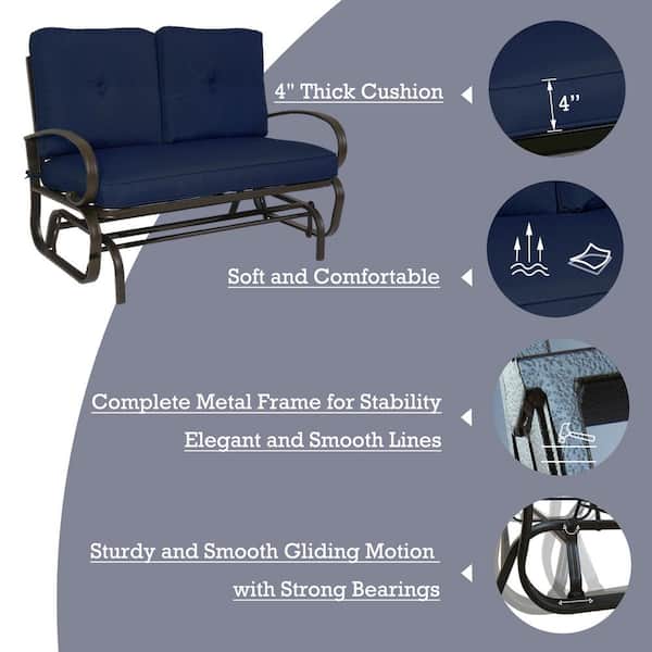 KOZYARD Wrought Iron Metal Rocking Love Seats Glider Swing Bench/Rocker ...