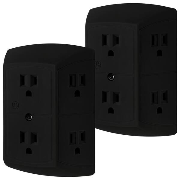 GE 6-Outlet Wall Plug Adapter Power Strip, Black (2-Pack) 47876-P1
