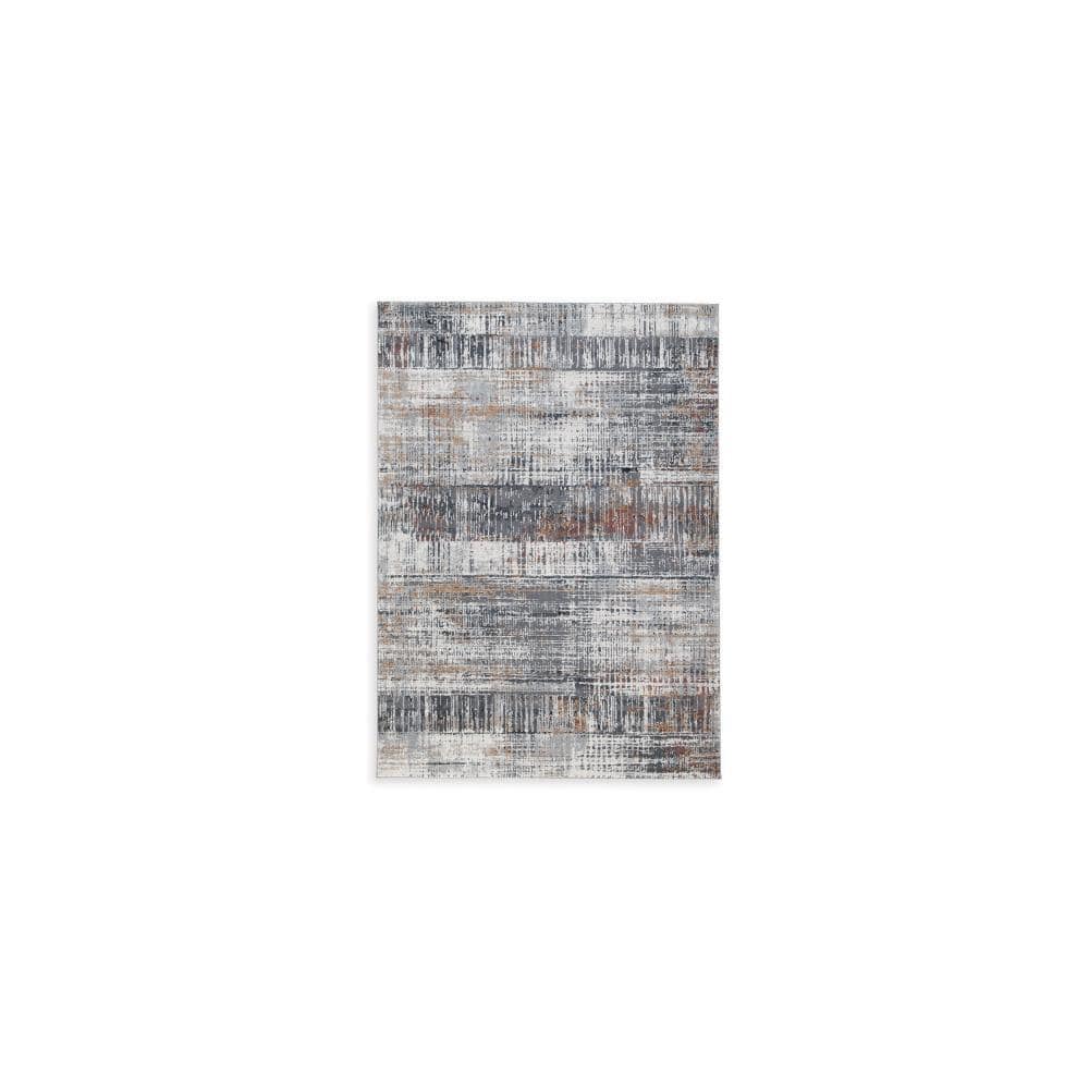 Benjara Tenr Gray, Ivory and Brown 5 ft. x 7 ft. Geometric Area Rug ...