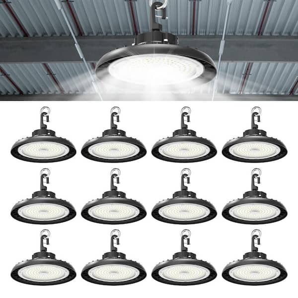 AIKVSXER 11.4 in. Black Integrated LED UFO High Bay Light 43200 Lumens ...