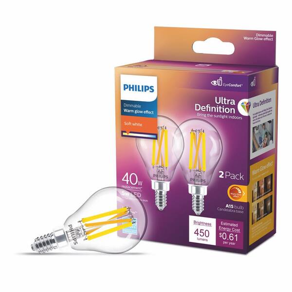 Philips 40-Watt Equivalent A15 Ultra Definition Dimmable Clear E12 LED ...