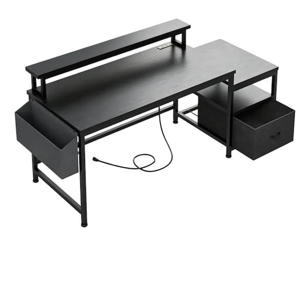 Angel Sar 56.5 in. Black Computer Desk with File Drawers and Printer ...