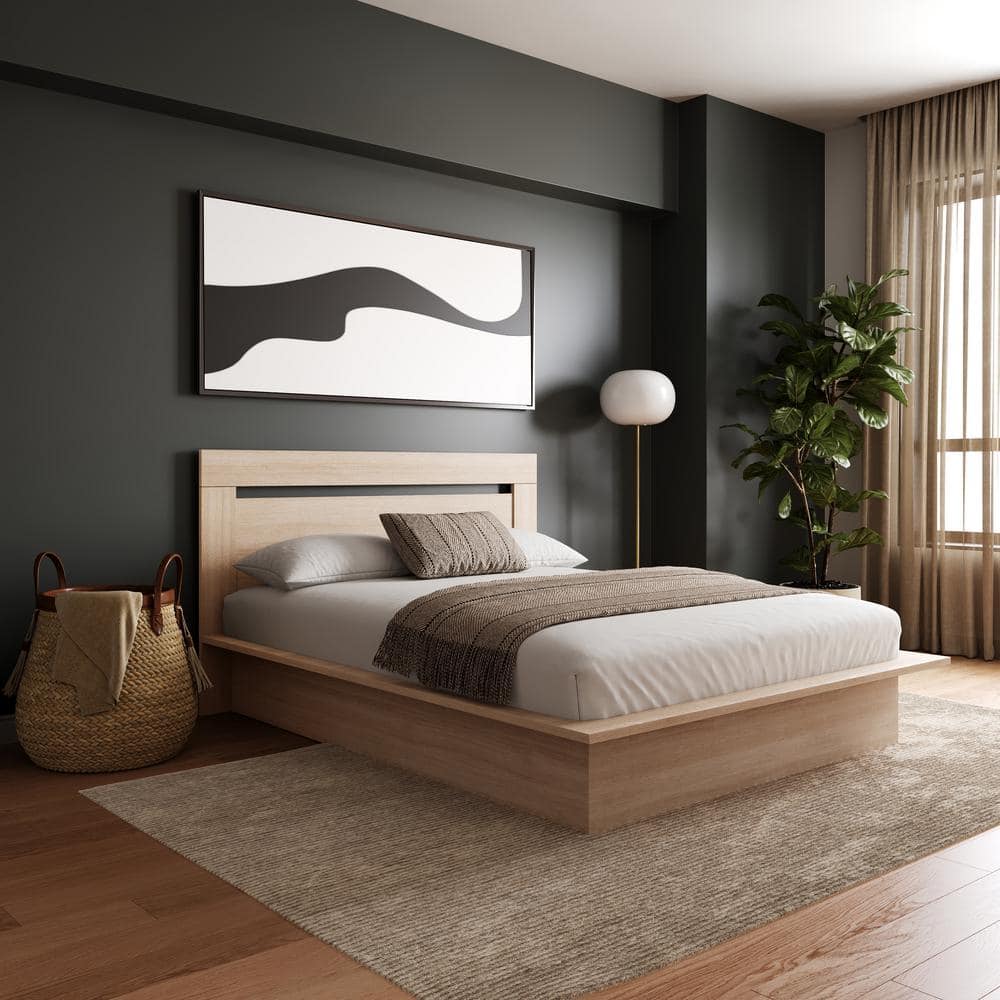 Oak wood queen bed frame store