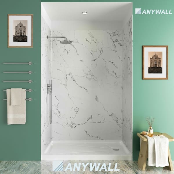 Anywall X Marble 60 in. W x 96 in. H 3-Piece Acrylic Full Shower Wall ...