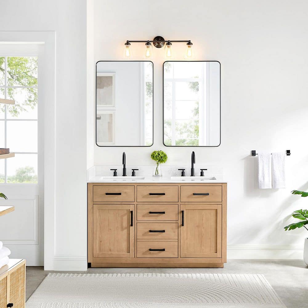 Altair Gavino 54 in. Double Sink Bath Vanity in Light Brown with Grain ...