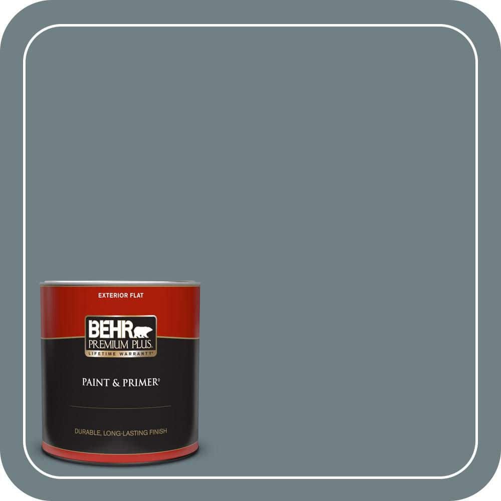 BEHR PREMIUM PLUS 1 qt. #BXC-48 Courtyard Blue Flat Exterior Paint ...