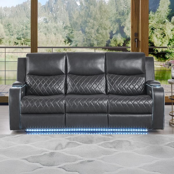 Steve Silver Luna 82 in. Charcoal Leather Rolled Arms Power Reclining ...