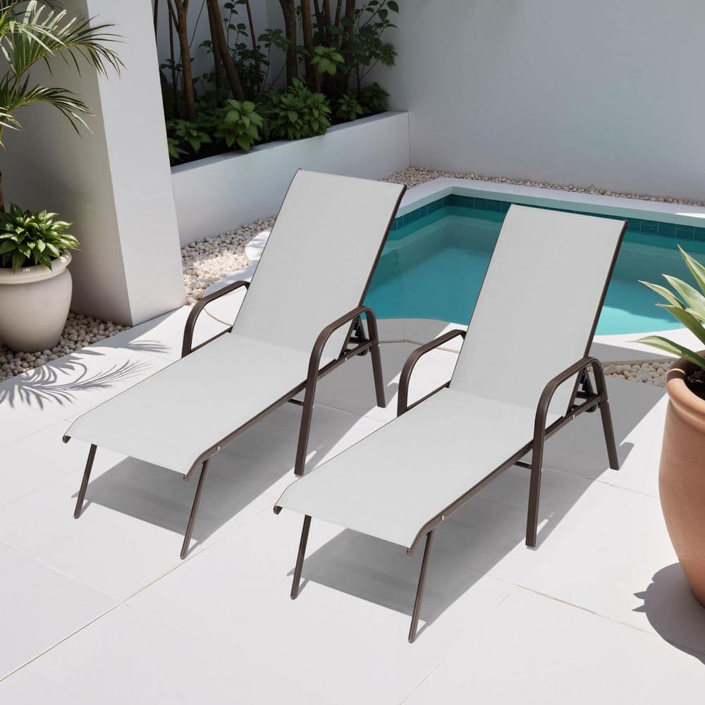 Crestlive Products 2-Piece Metal Outdoor Chaise Lounge with 5 ...