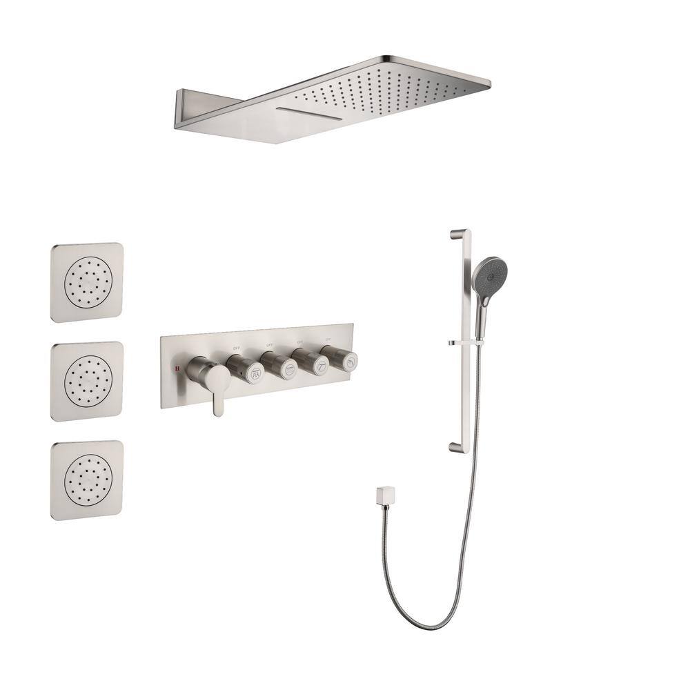 Nestfair 3-Spray Rectangle Pressure Balanced War Bar Shower Kit with ...