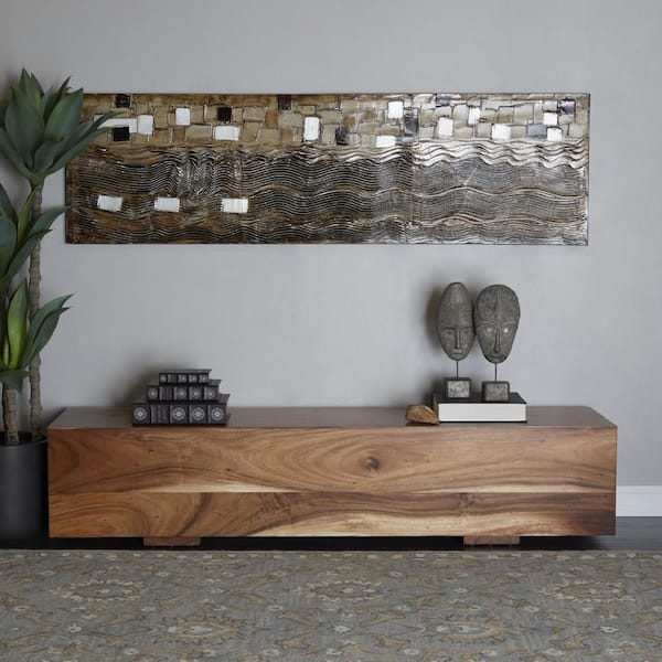 Litton Lane Brown Block Bench with Elevated Base 15 in. X 71 in. X 16 ...
