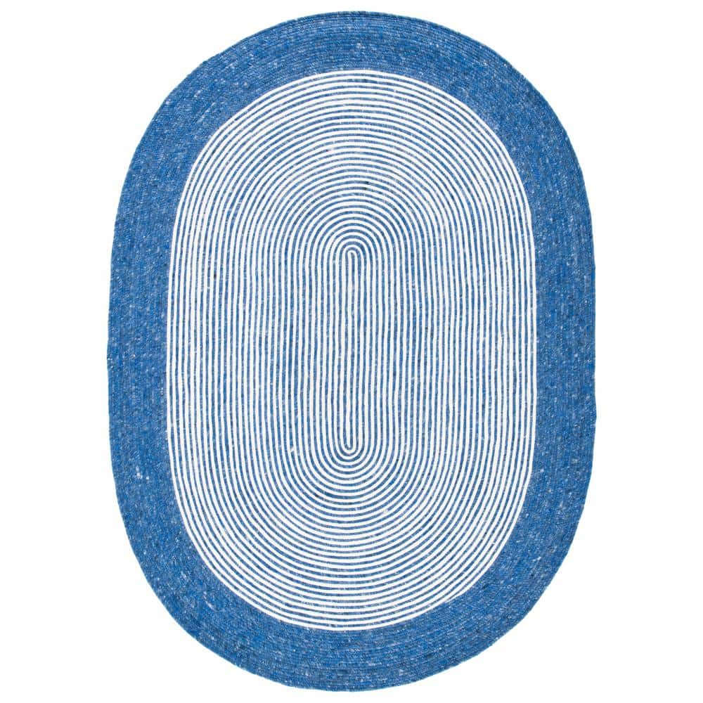 SAFAVIEH Braided Navy Ivory 4 ft. x 6 ft. Border Striped Oval Area Rug ...