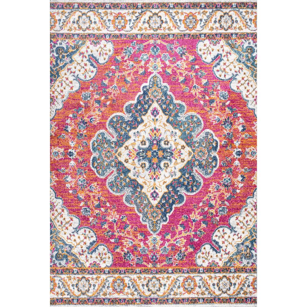 JONATHAN Y Bohemian Flair Boho Vintage Medallion Fuchsia/White 3 ft. x ...